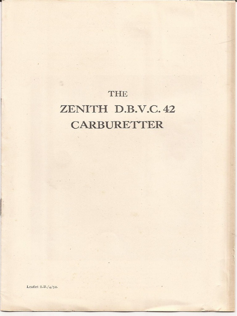 Zenith D.B.V.C 42 Carburetter | PDF