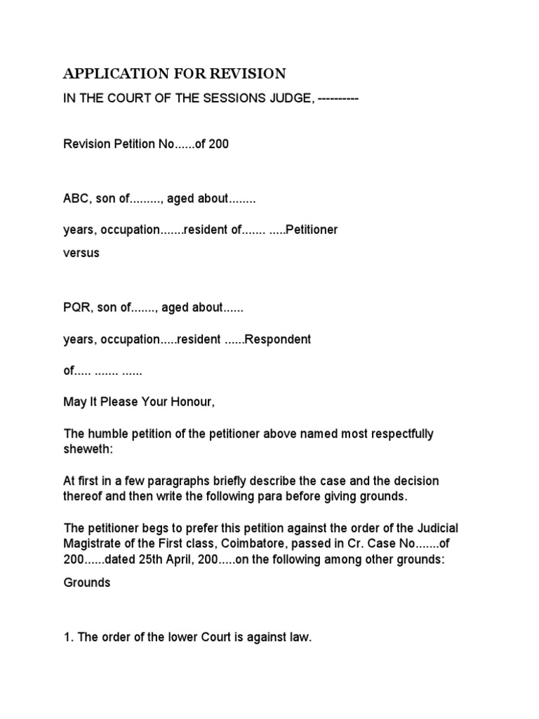 Criminal Revision Petition Format | PDF | Magistrate | Complaint