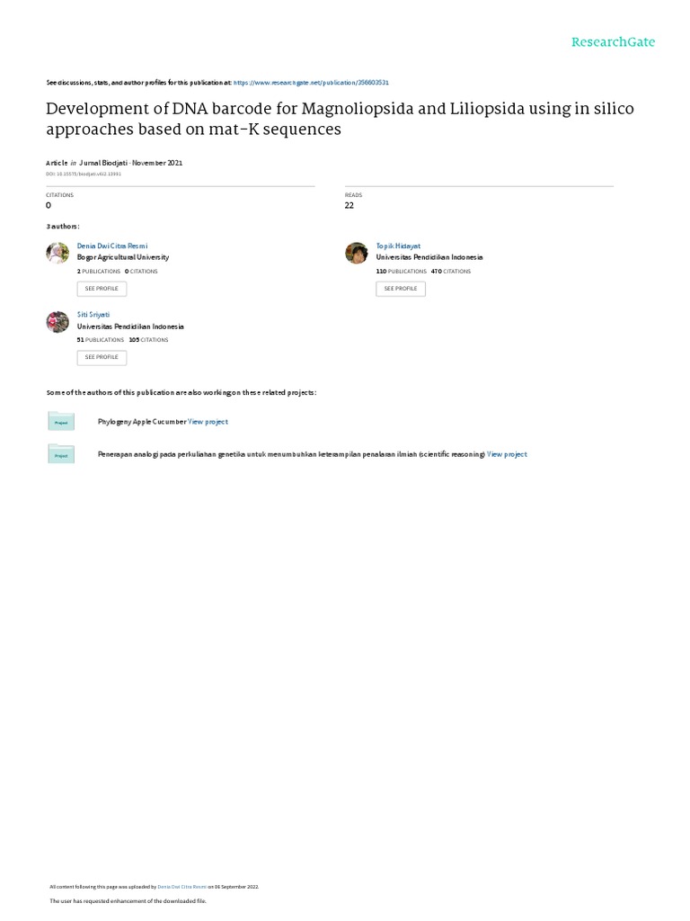 Development of DNA Barcode For Magnoliopsida and L | PDF | Primer ...