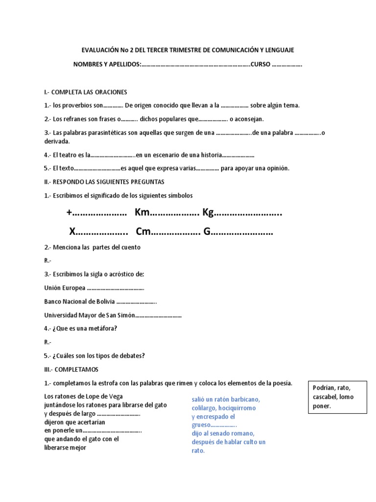 Examenes Tercer Trimestre | PDF