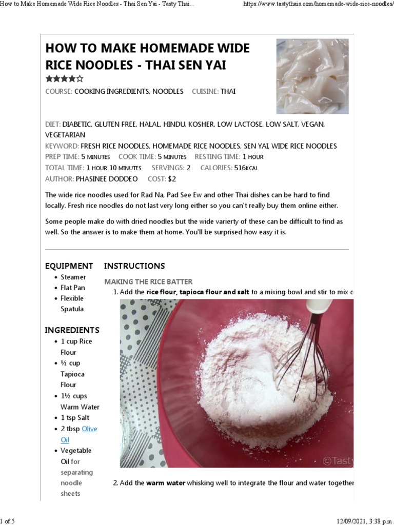 How To Make Homemade Wide Rice Noodles - Thai Sen Yai - Tasty Thais ...