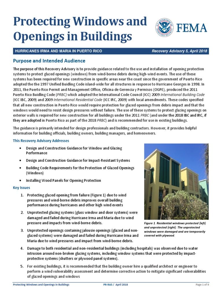 FEMA PR-RA5 Protecting Windows and Openings in Buildings | PDF ...