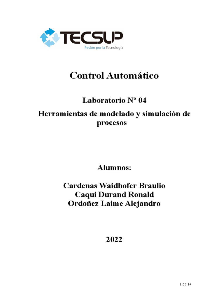 Lab04 Herramientas De Modelado Y Simulación De Procesos 1 Pdf 