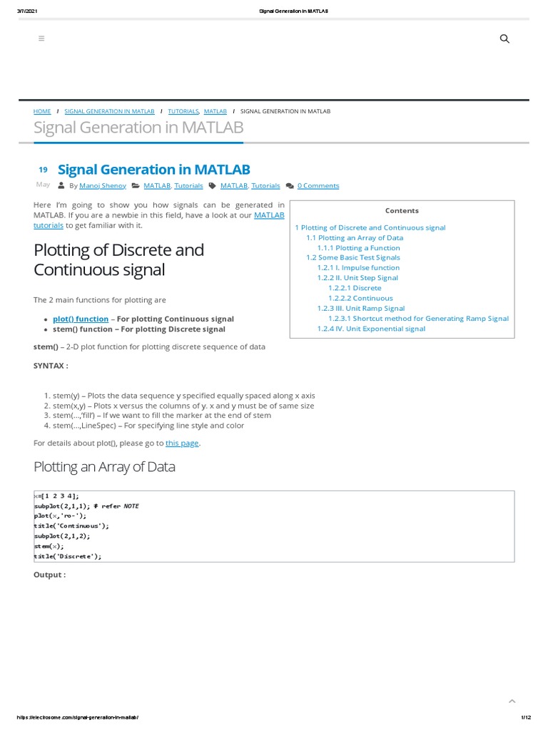 Signal Generation in MATLAB | PDF