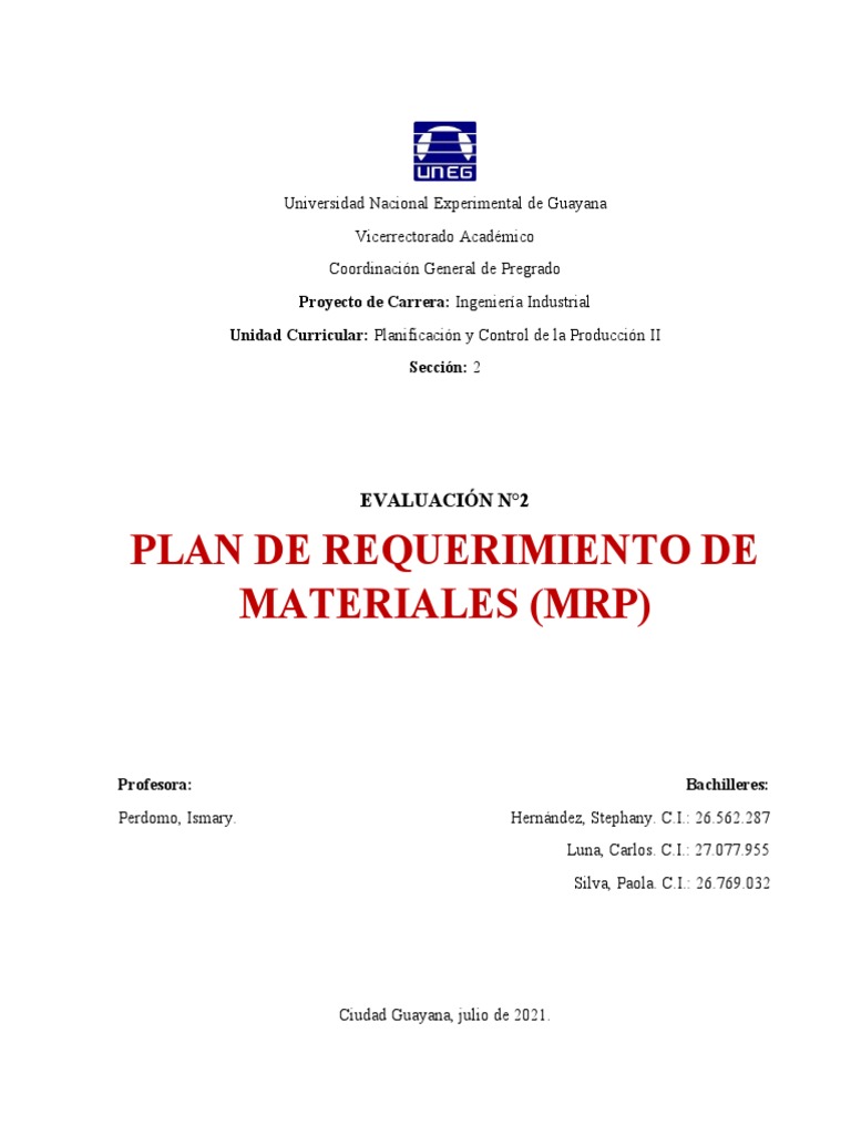 Plan de Requerimiento de Materiales (MRP) . | PDF | Tornillo | Inventario