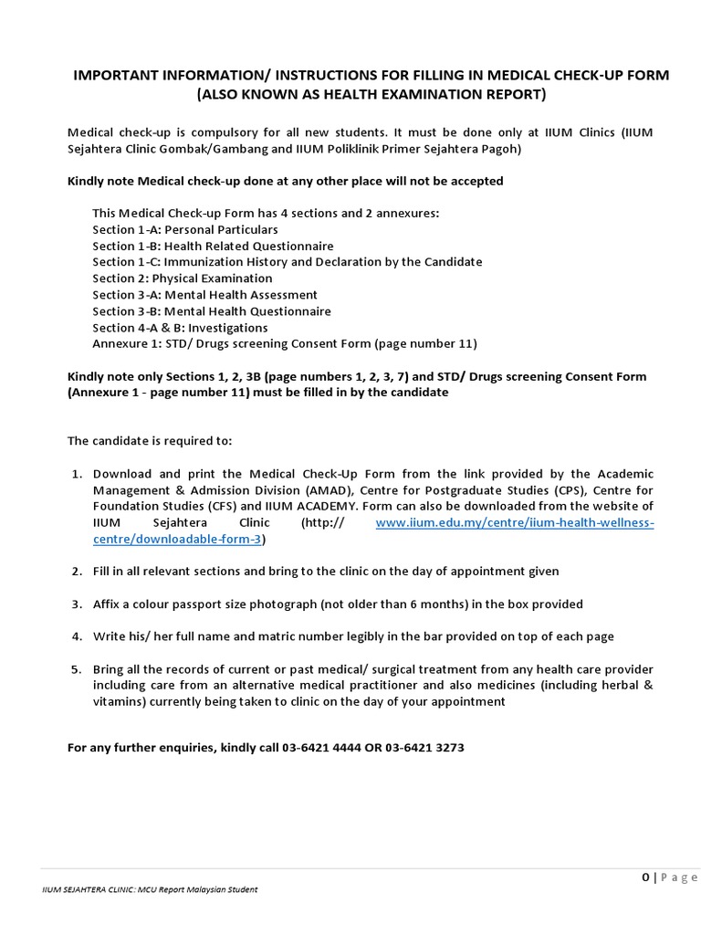 IIUM Sejahtera Clinic: MCU Form Guide | PDF | Tuberculosis | Vaccines