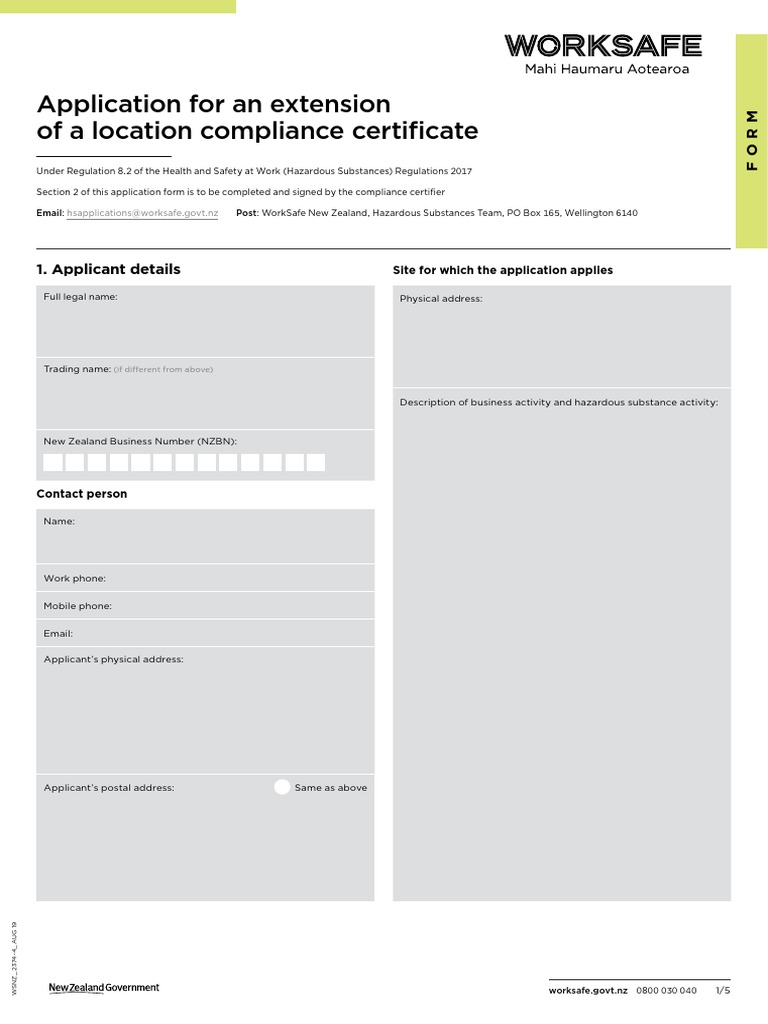 2890WKS 14 Hazardous Substances Application Extension Location Compliance Certificate | PDF ...