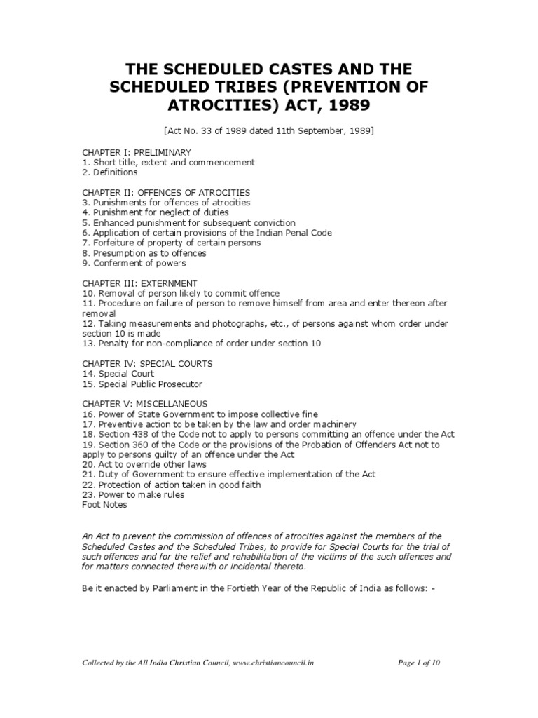 SC and ST Prevention of Atrocities Act 1989 | PDF