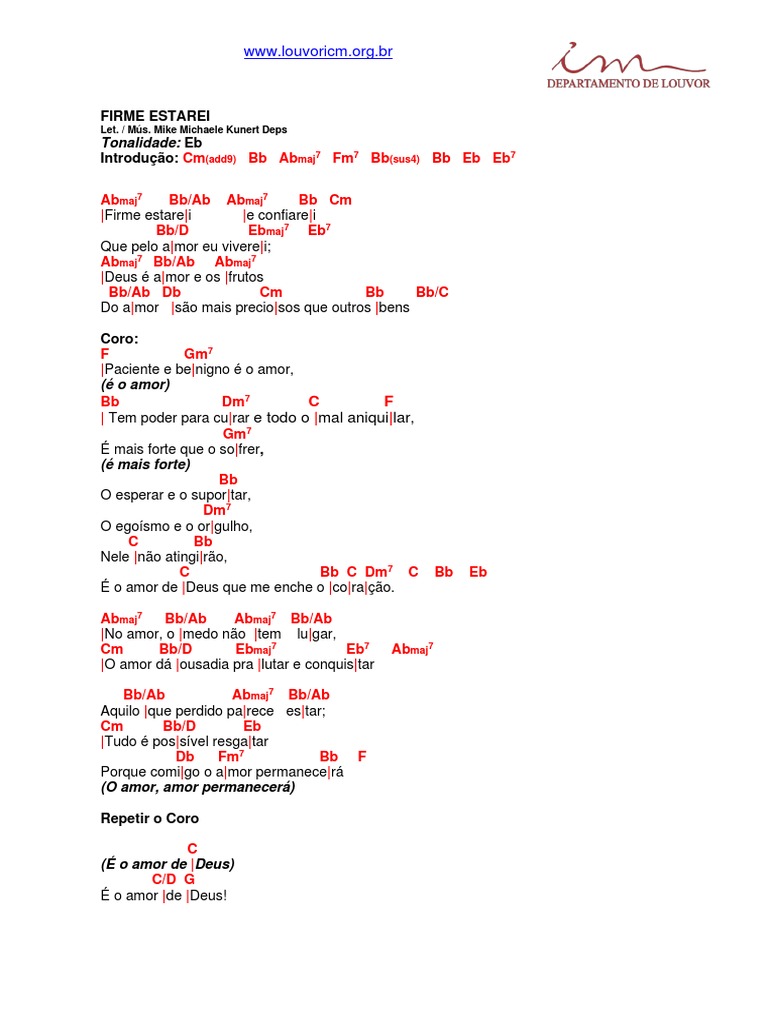 Firme Estarei - Cifra (Site Louvor ICM) | PDF