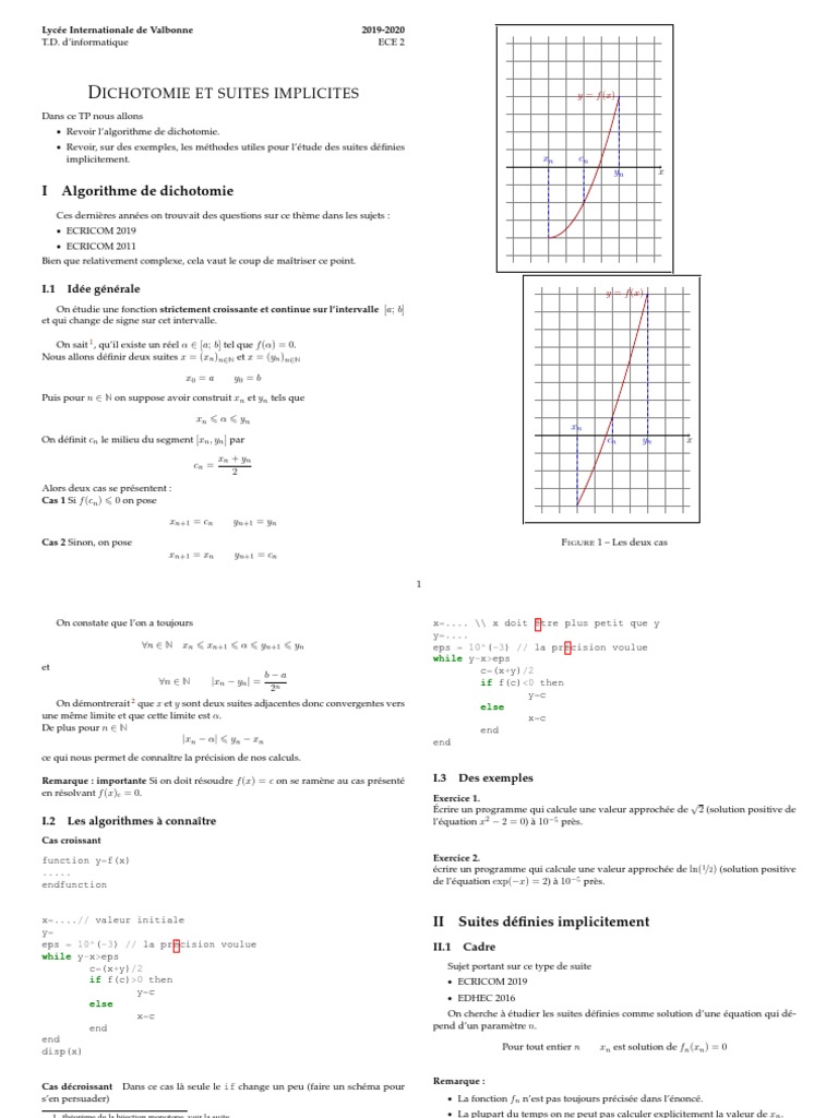 Dichotomie et suites implicites en Scilab | PDF | Fonction monotone ...