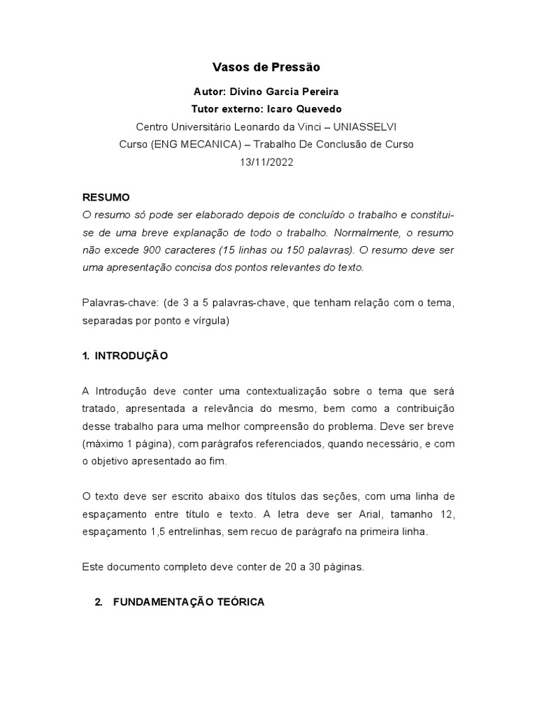 Modelo Tcc Pdf Abstract Resumo