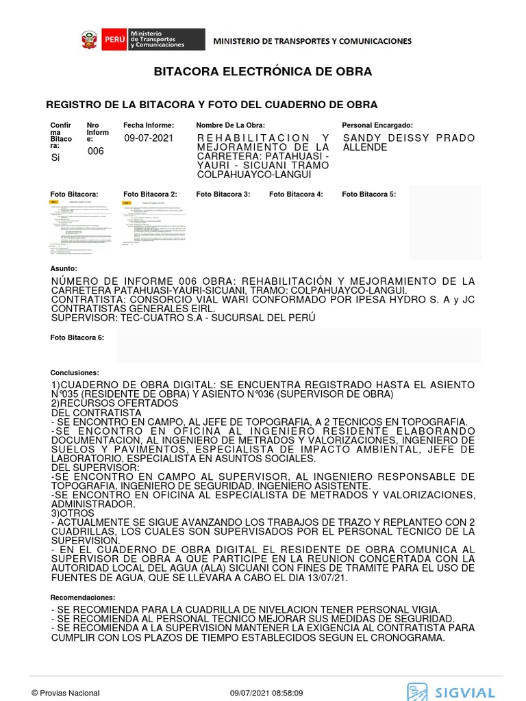 Bitacora Electrónica de Obra | PDF