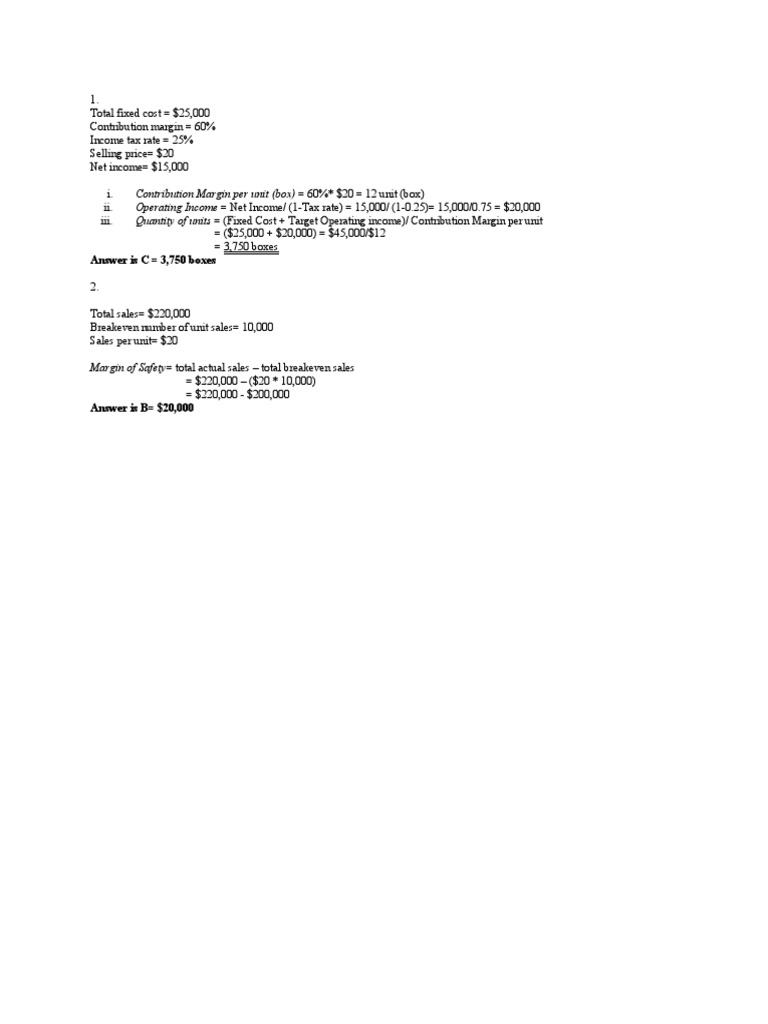 CVP Not Graded Class Work ANSWERS | PDF