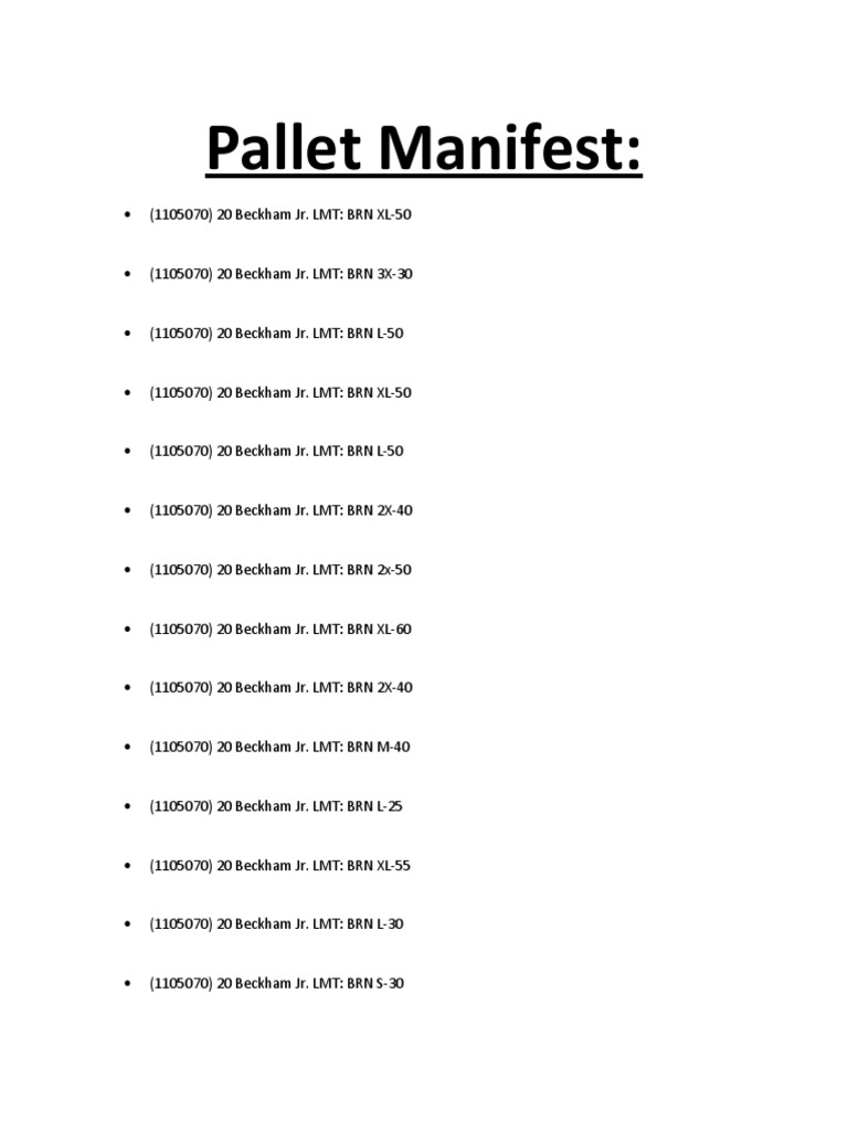 Pallet Manifest | PDF