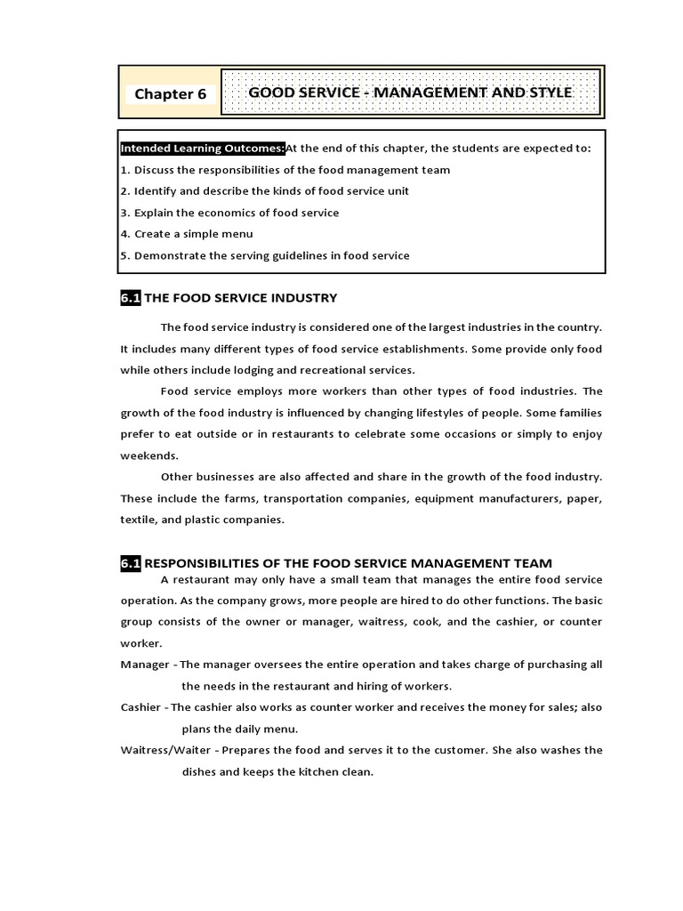 Chapter 6 - Understanding Food Service Management | PDF | Foodservice ...