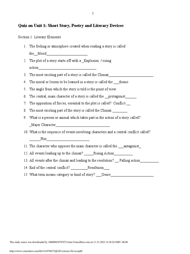 Literary Devices Quiz and Analysis | PDF | Poetry | Young Adult