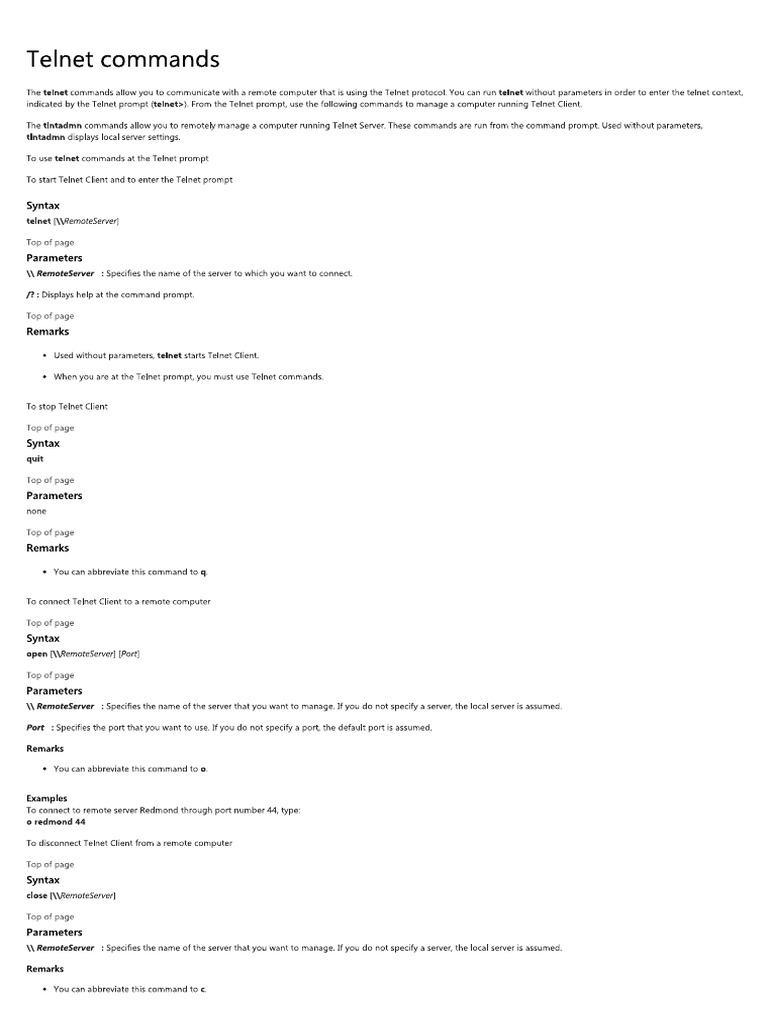 Telnet Commands | PDF