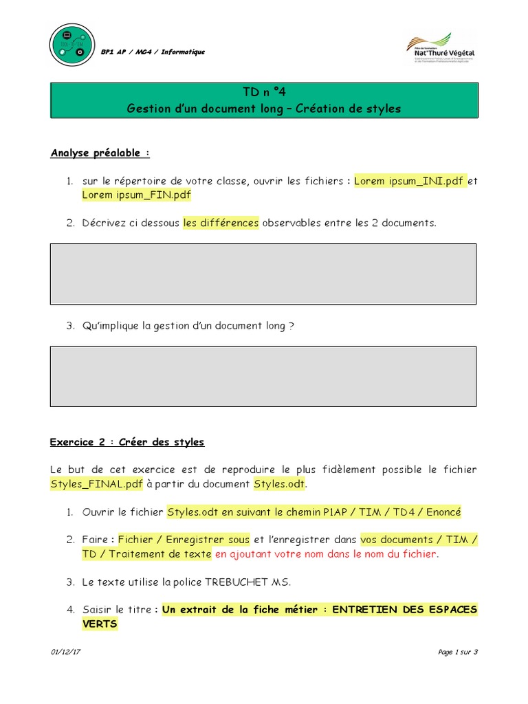 TD4 Enoncé BP1AP | PDF