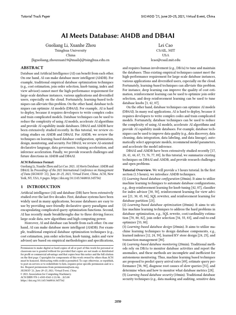 AI Meets Database AI4DB and DB4AI | PDF | Databases | Machine Learning