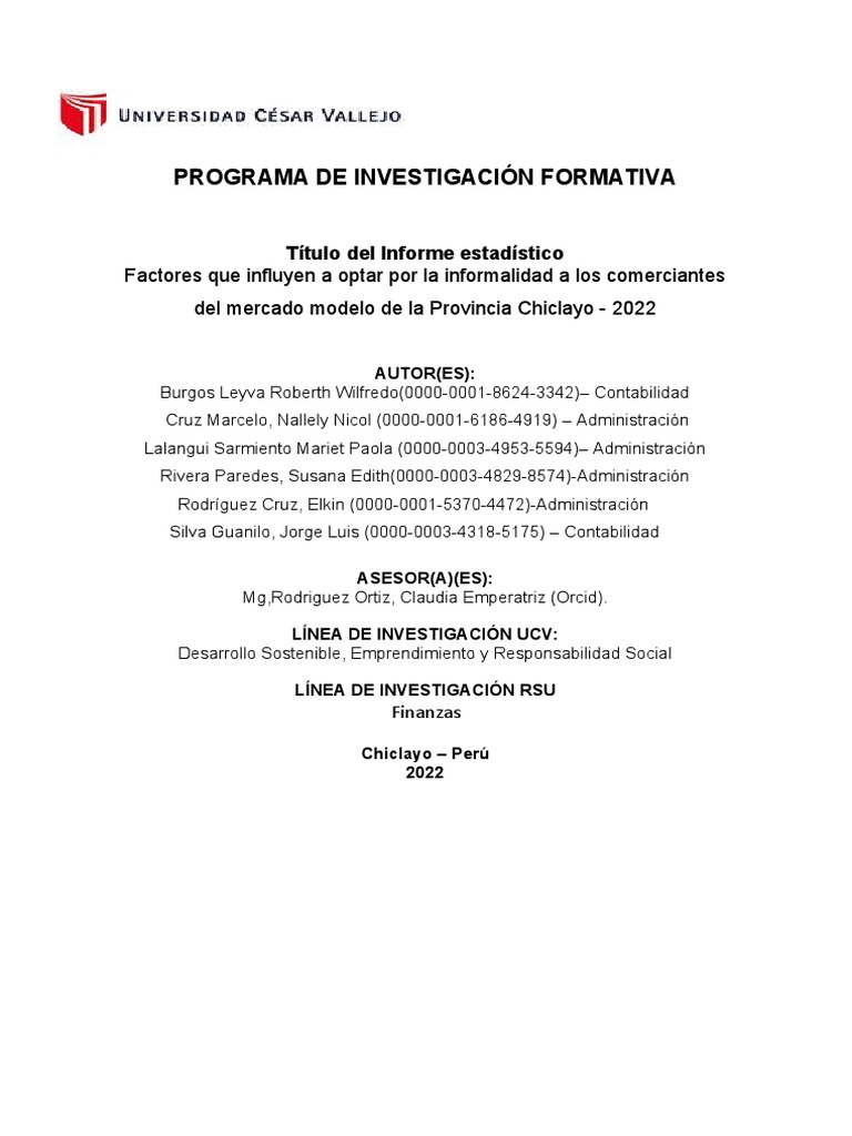 PROGRAMA DE INVESTIGACIÓN FORMATIVA Avance2 | PDF | Método científico | Estadísticas