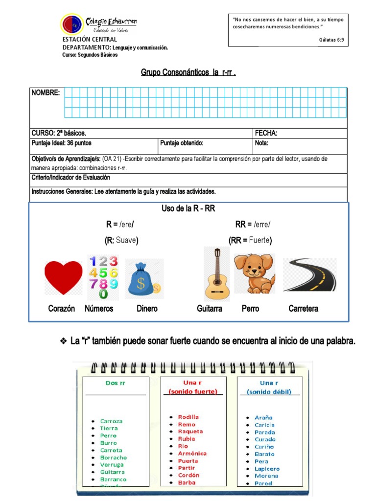 Uso de R y RR en Segundo Básico | PDF