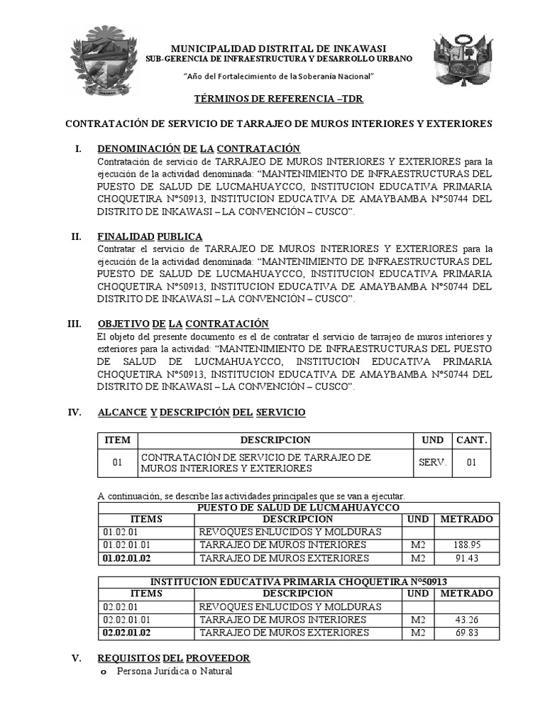 TDR Tarrajeo de Muros | PDF TDR Tarrajeo de Muros | PDF