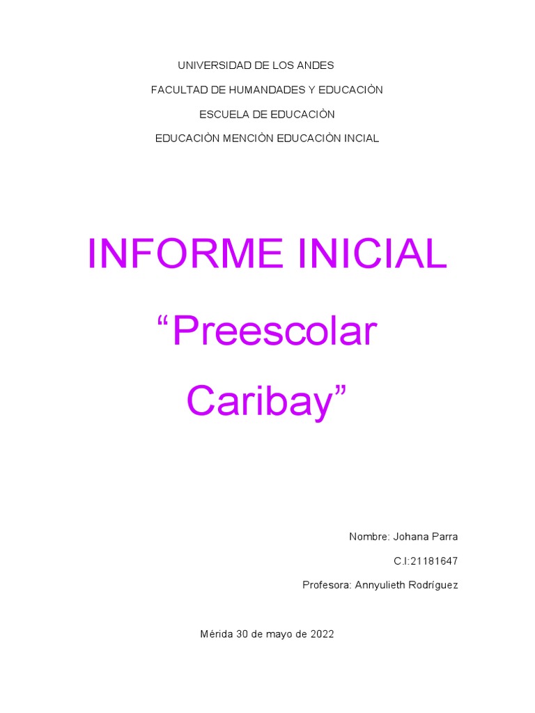 Informe Inicial Corregido | PDF | Educación de la primera infancia | Aprendizaje