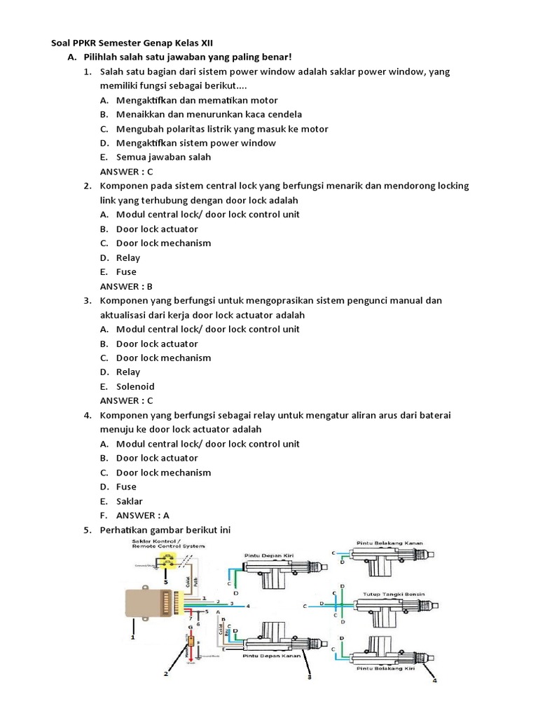 Soal PAS PKKR XII Power Windows Dan Central Lock 2022 | PDF