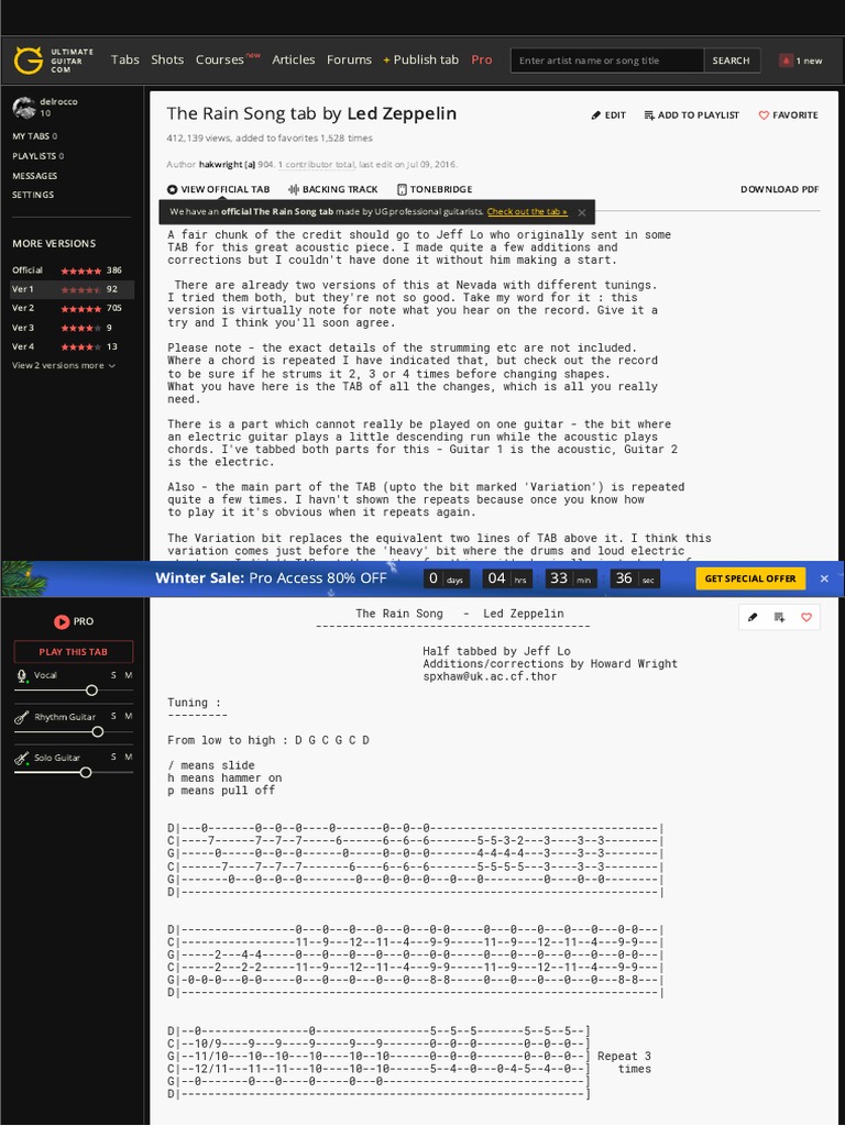 THE RAIN SONG TAB by Led Zeppelin @ | PDF | Guitars | European Musical Instruments