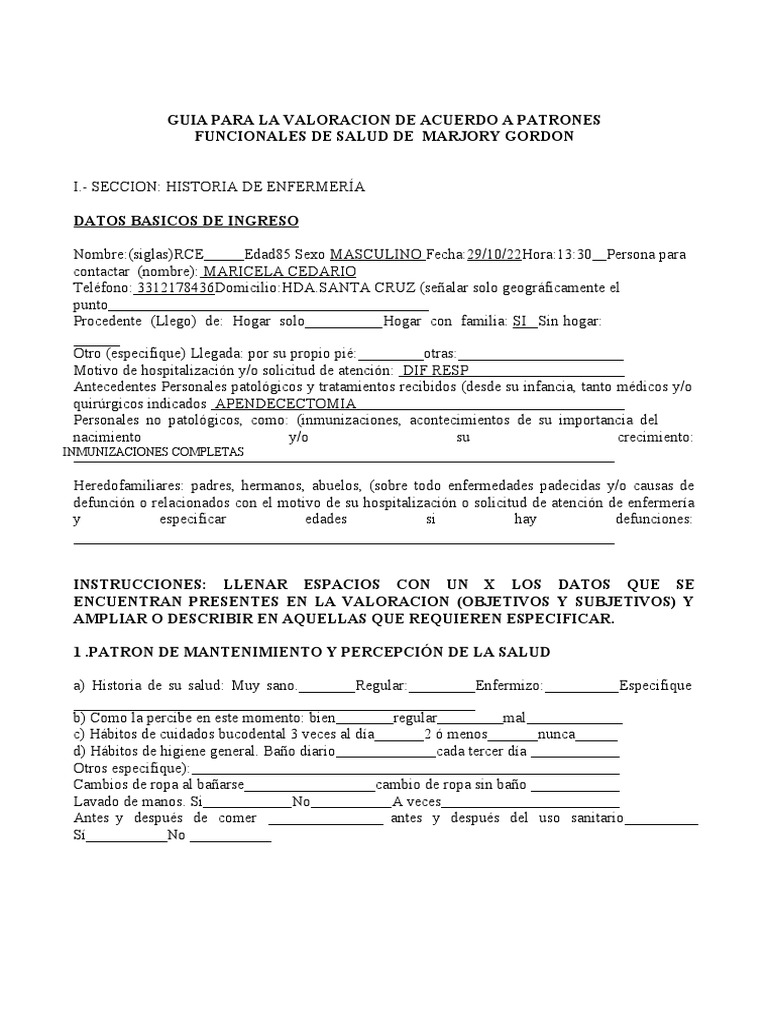 Guia de Valoracion General Marjory Gordon | PDF