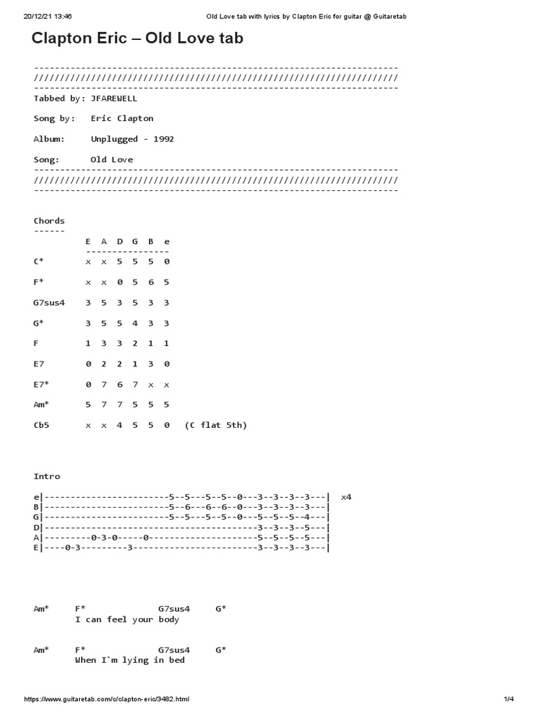 Old Love Tab With Lyrics By Clapton Eric Pdf Songs Music Industry