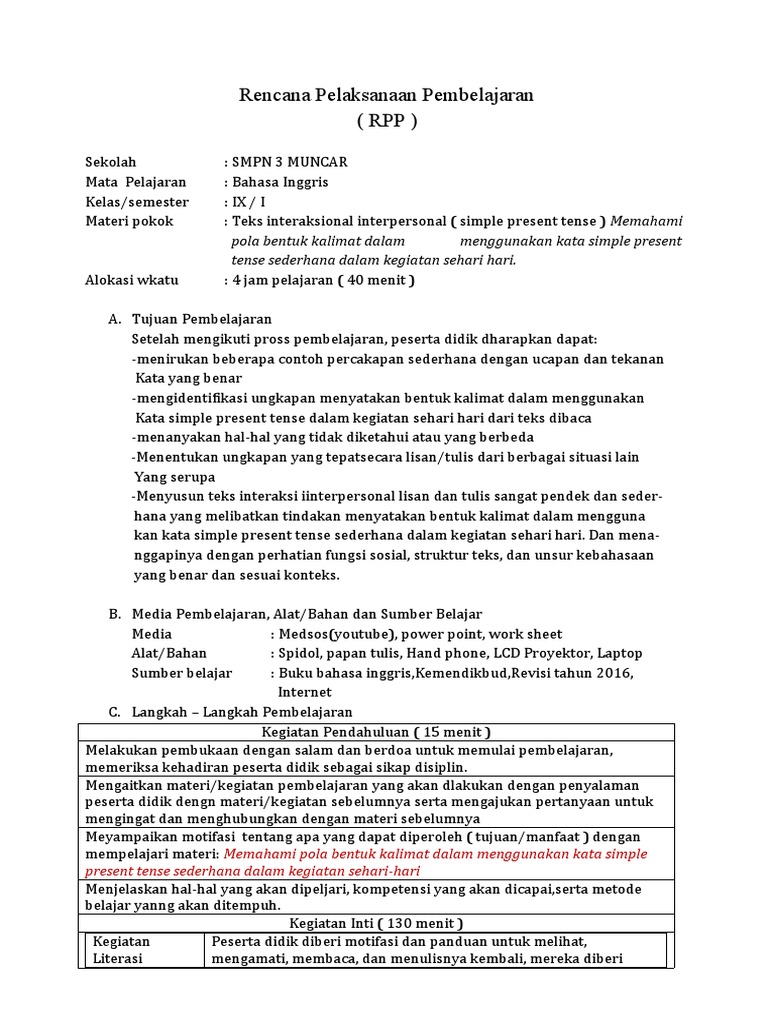 RPP Bahasa Inggris Kelas IX | PDF | Karier & Perkembangan | Pengembangan Diri