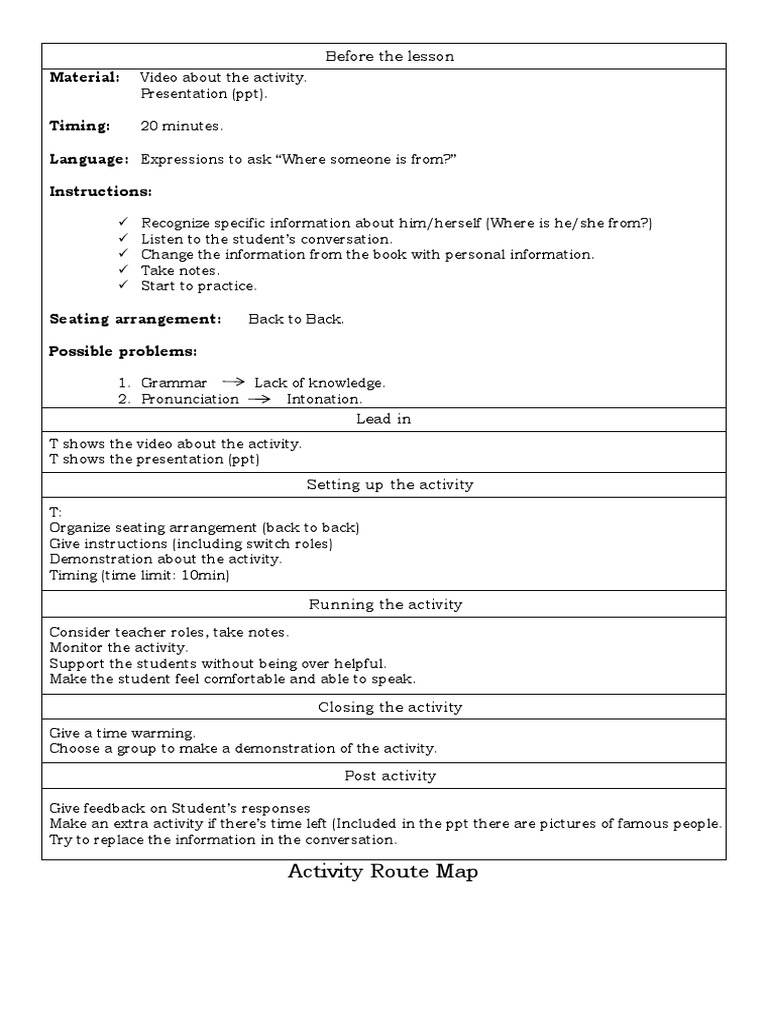 Activity Route Map 1 - Model | PDF