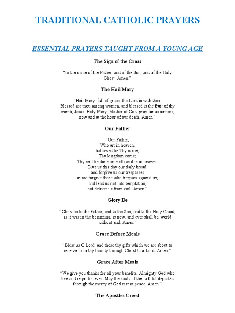TRADITIONAL CATHOLIC PRAYERS (Extract) | PDF | Lord's Prayer | God The ...