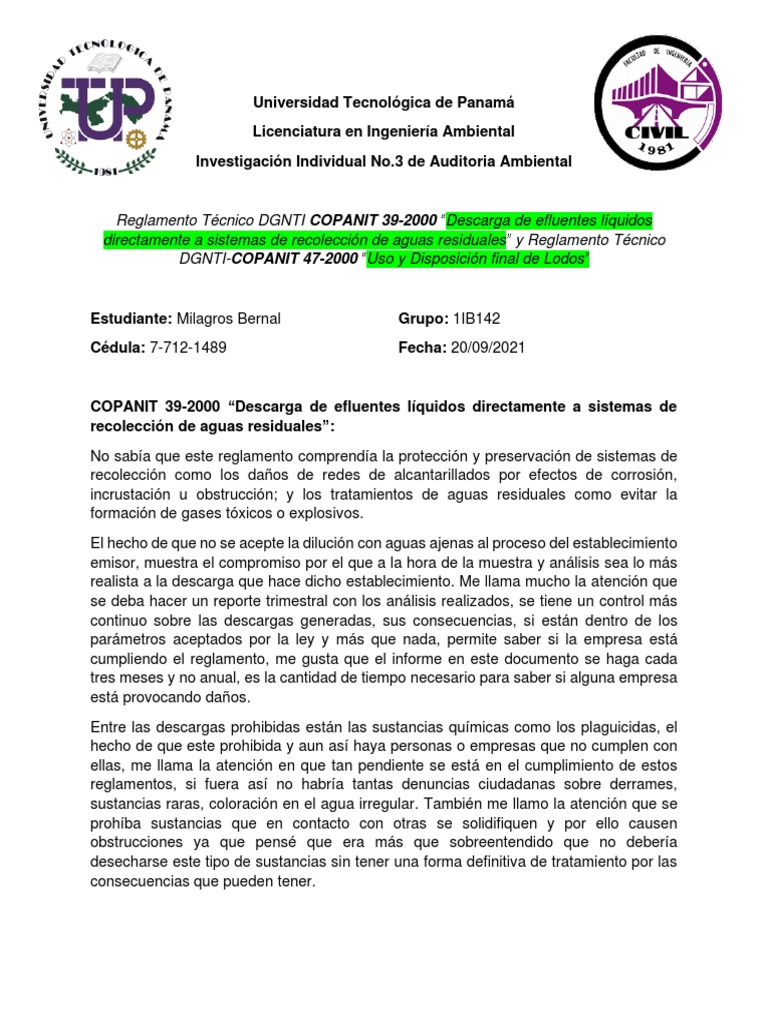 Auditoría Ambiental: Reglamentos COPANIT | PDF