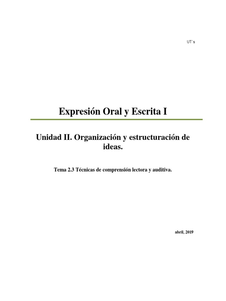 Técnicas de C - Lectora y Auditiva | PDF | Comprensión lectora | Cognición