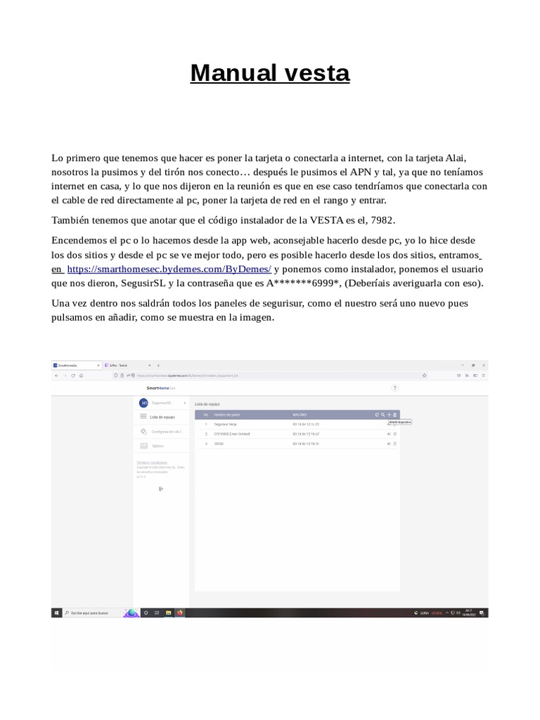 Manual Vesta 20-09-22 | PDF