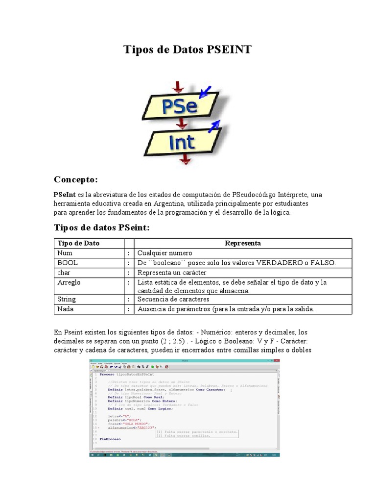 Tipos de Datos PSEINT | PDF