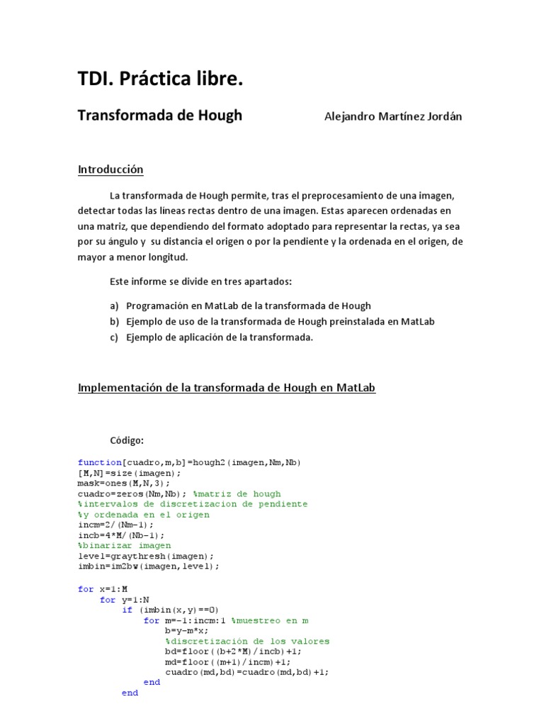 Transform Ada de Hough. MAtlab | PDF | Reloj | Pendiente