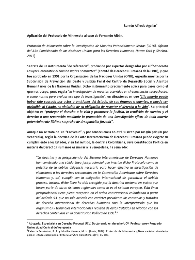 Sobre La Obligatoriedad de Cumplimiento Del Protocolo de Minnesota en ...