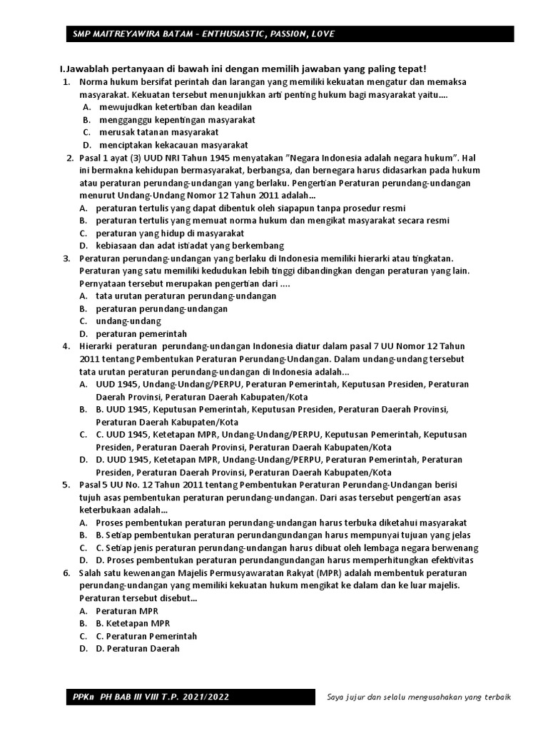 Soal PH PPKN BAB III | PDF