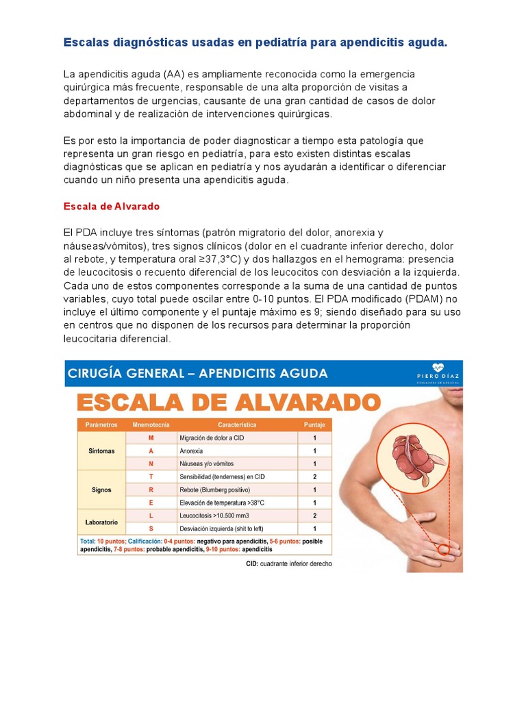 Escalas Diagnósticas en Apendicitis Infantil | PDF | Enfermedades y trastornos humanos ...