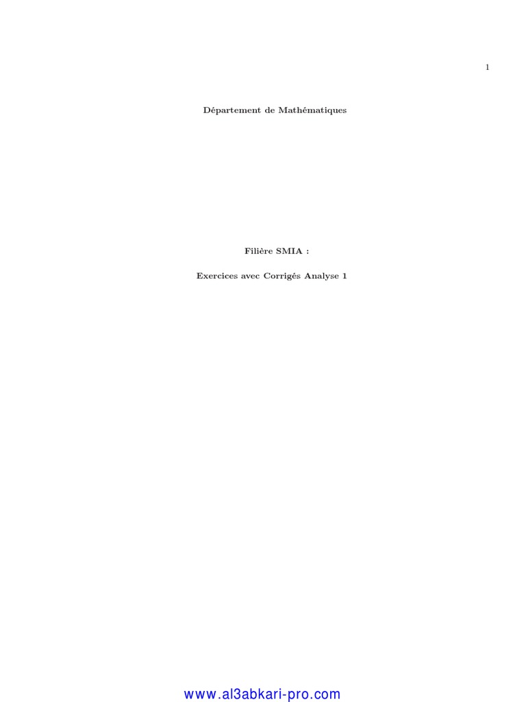 1S - Rie D'exercices Corrig - S 1 D'analyse 1, SMIA S1 | PDF | Extremum | Inclusion (mathématiques)