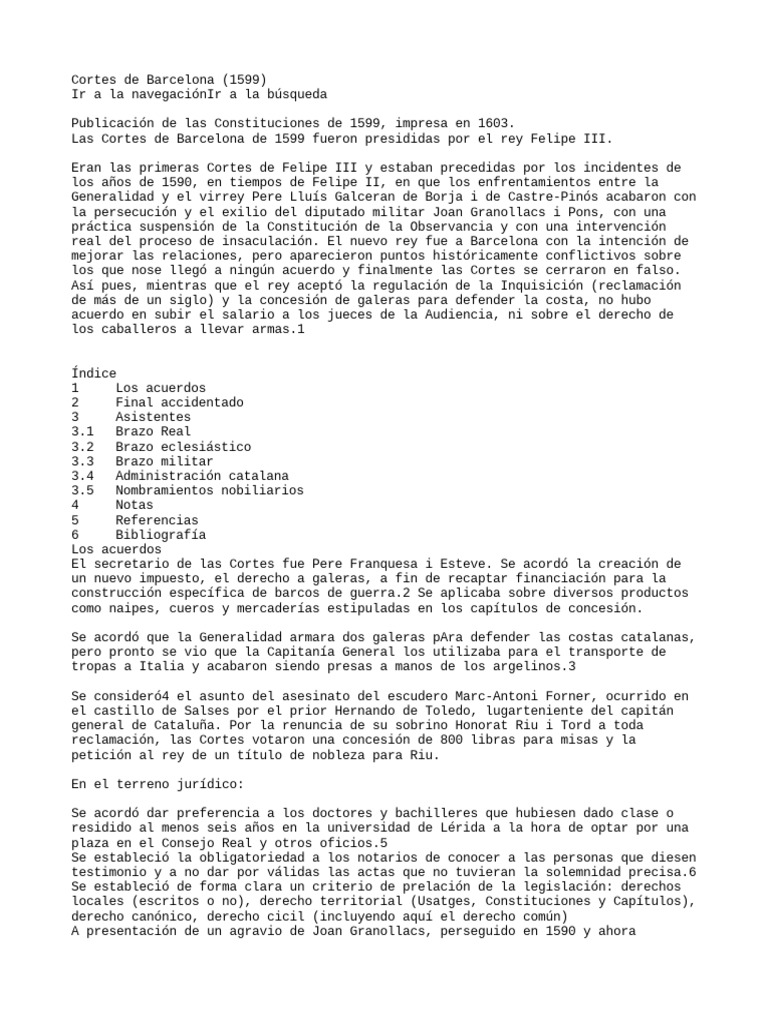 Cortes de Barcelona de 1599 | PDF | Ciencias sociales