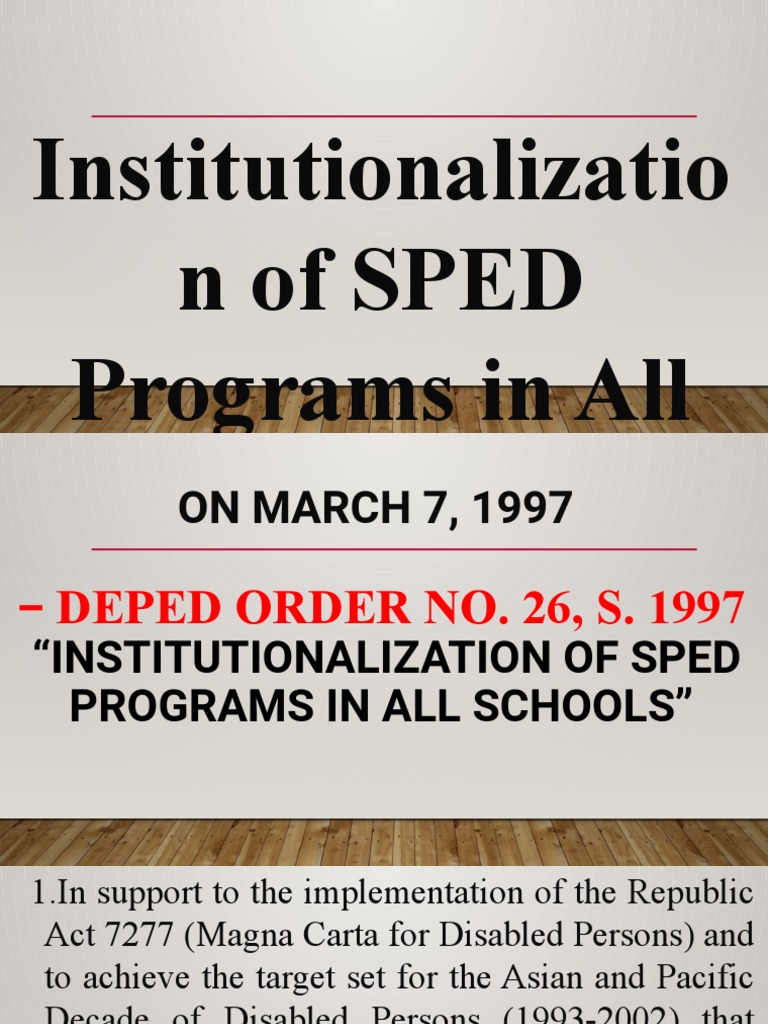 SPED Program Institutionalization in PH | PDF