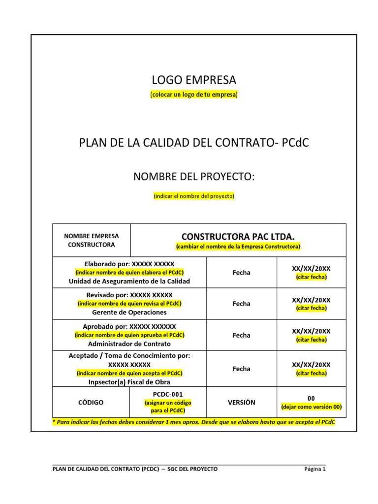 Plan de Calidad del Contrato (PCDC) | PDF | Finanzas y dinero | Tecnología