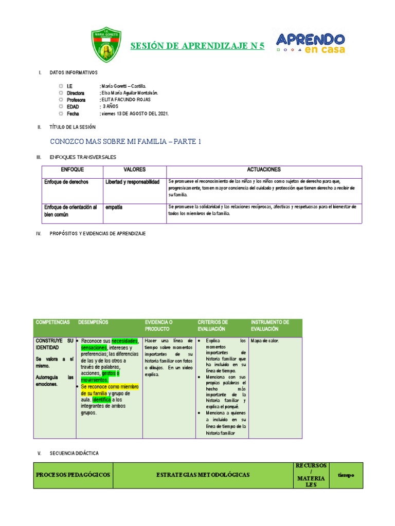 Sesión de Aprendizaje N 5 | PDF