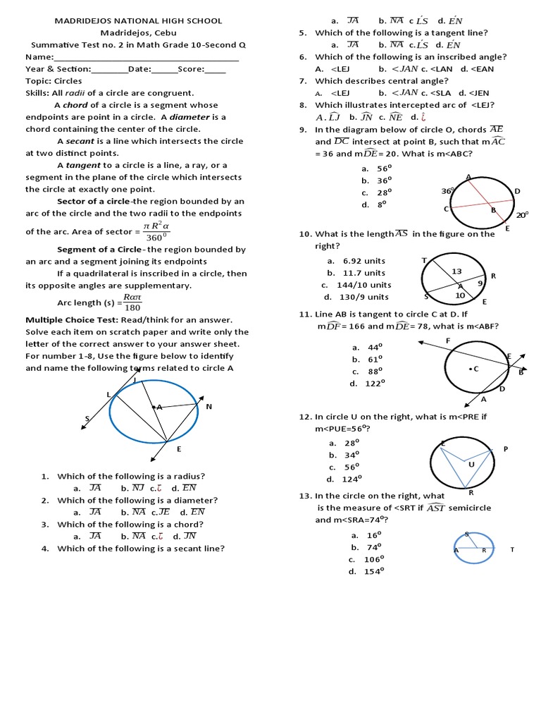 SUMMATIVE TEST NO.2 Math 10 Second Quarter | PDF | Triangle Geometry ...