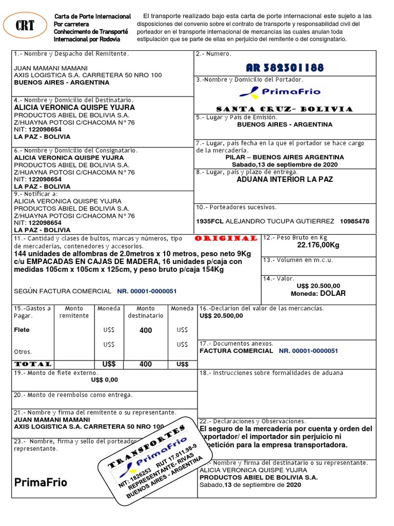 Carta de Porte Internacional por Carretera | PDF | Negocios