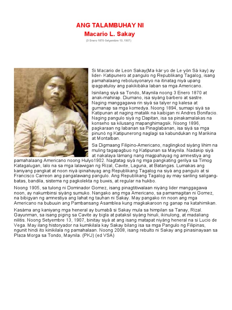 Ang Talambuhay Ni Macario Sakay | PDF